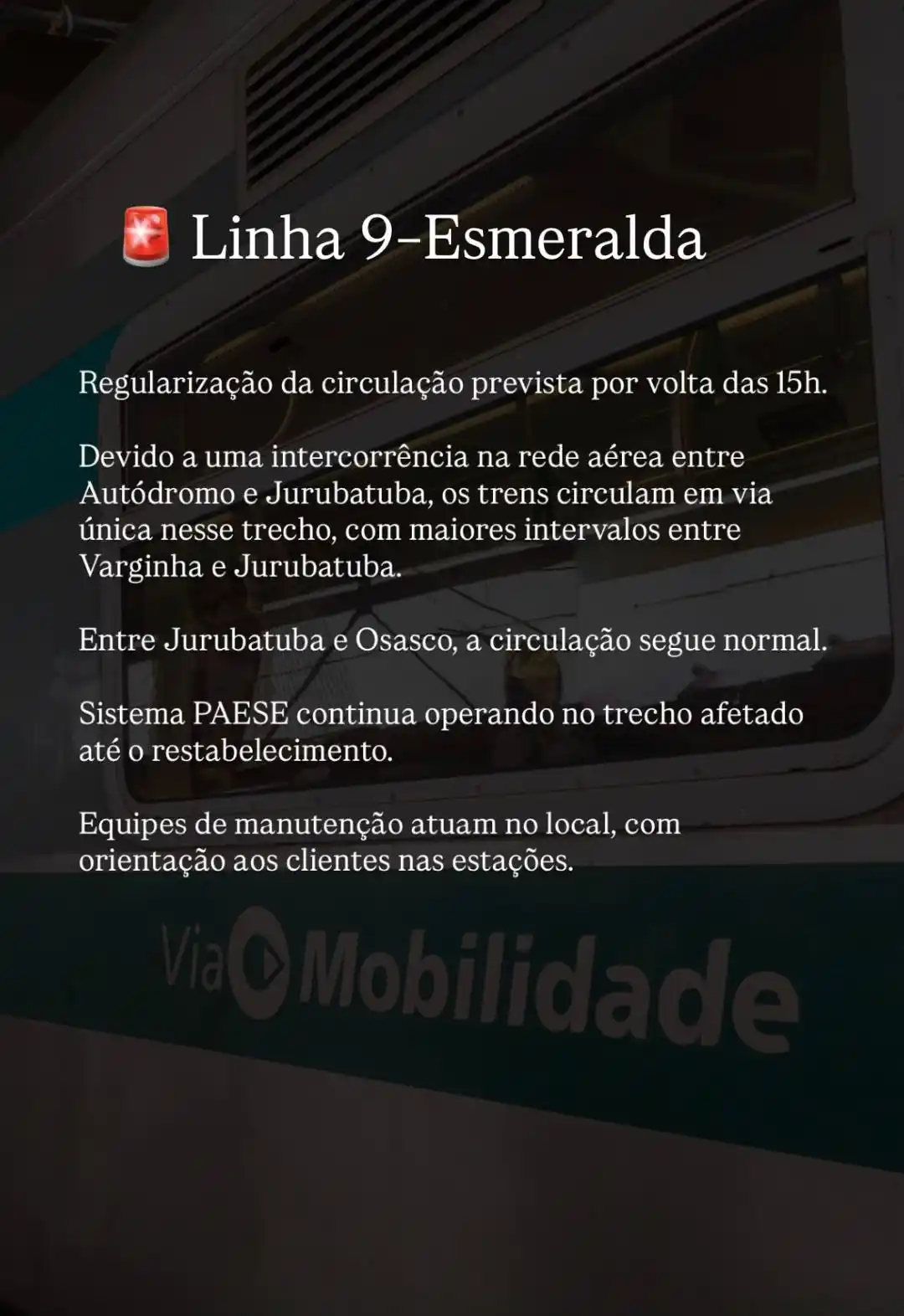 Falha elétrica afeta circulação de trens na Linha 9-Esmeralda nesta ...